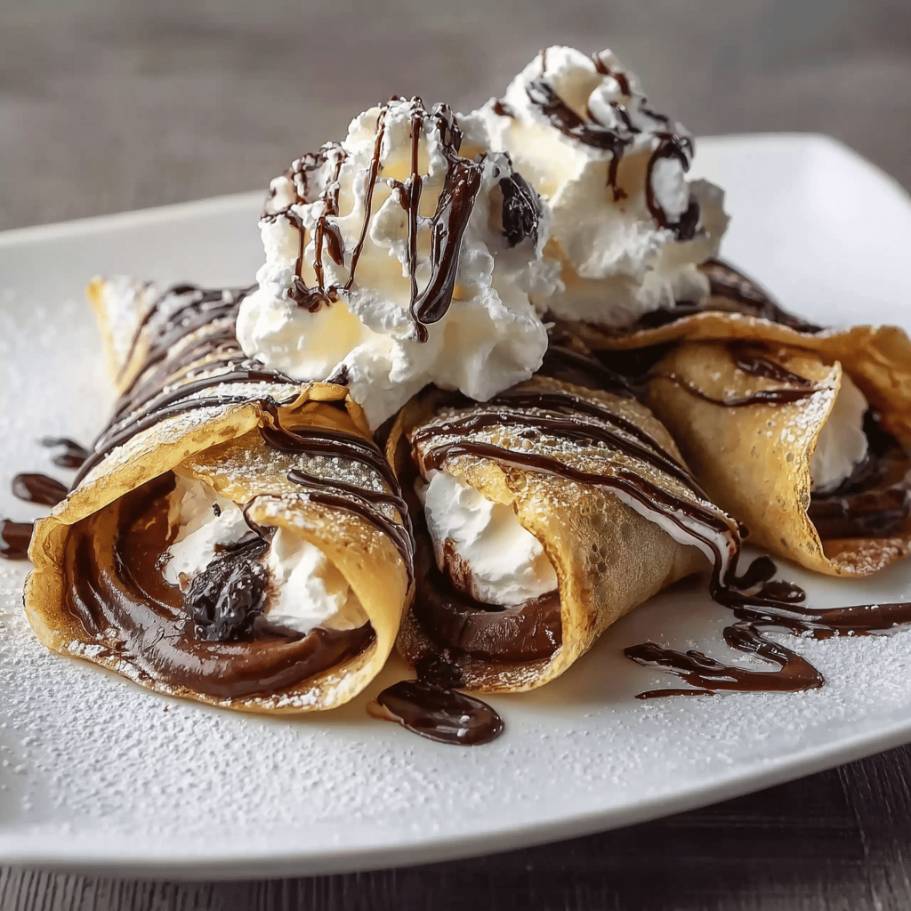 Indulgent Crepes with Ice Cream and Chocolate Drizzle Recipe