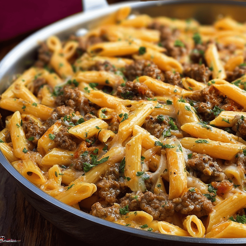 Creamy Velveeta Beef Stroganoff Recipe with Penne Pasta